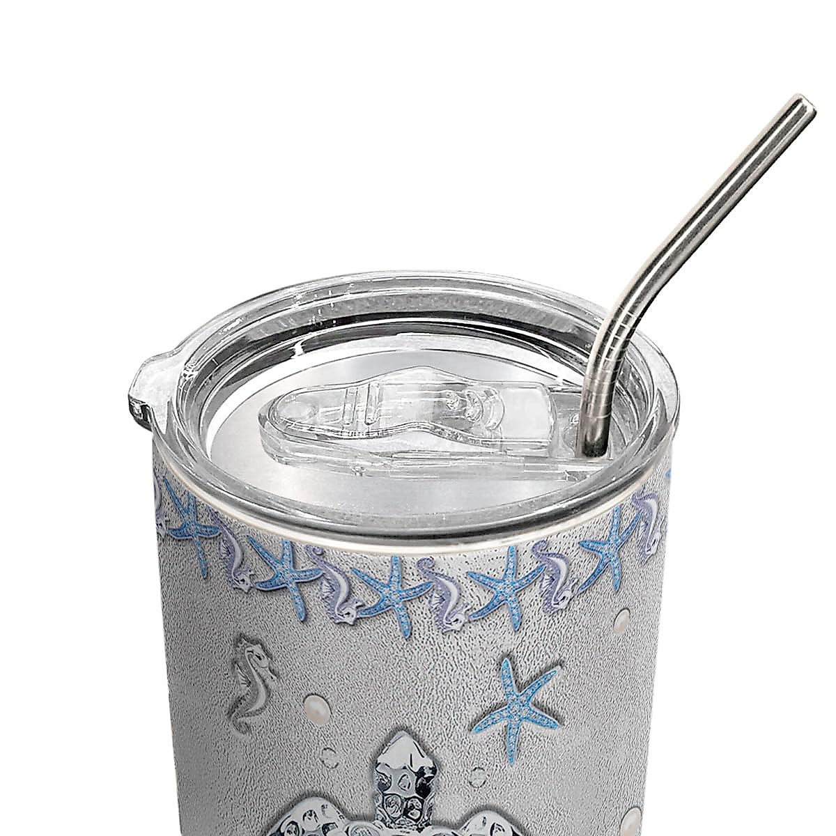 20oz Printed Jewelry Sea Turtle Tumbler, Gifts for Turtle Lovers, Ocean, Beach Gifts, Coffee Thermos for Women, Stainless Steel Double Wall Vacuum Insulated Coffee Mug, Travel Cup with Lid