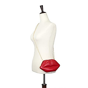 Olivia Miller Women's Fashion Cecilia PVC Jelly Red Small Kiss Lips Shaped Crossbody Bag Removable Strap, Evening Casual Purse Handbag
