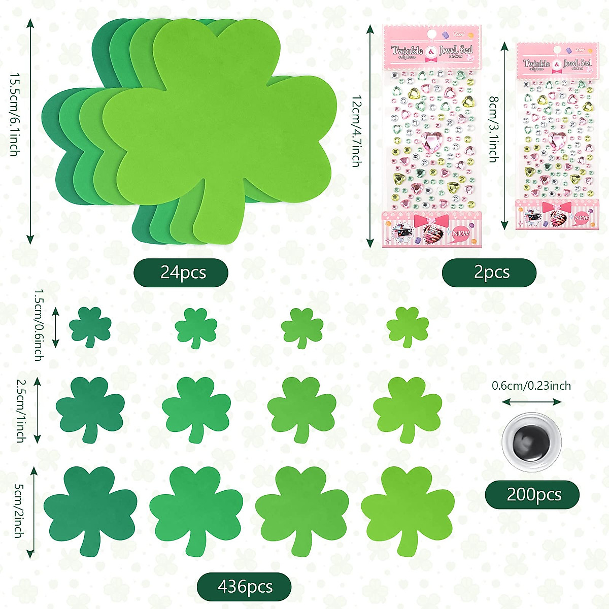Tenare 662 Pcs St. Patrick's Day Foam Craft Kit for Kids Includes Lucky Irish Four Leaf Foam Sticker Shamrock Gem Sticker Self Adhesive Googly Eye Sticker for St. Patrick's Day Decor Party Favor Craft