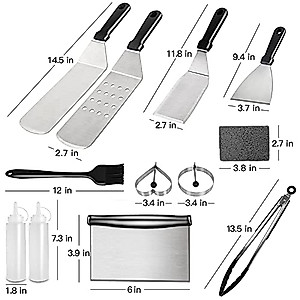 Grill Accessories, 15PCS Grilling Griddle Accessories Kit for Blackstone and Camp Chef, with Brush Scraper Spatula Cleaner Tools for Outdoor Flat Top Grill BBQ Utensils Set, Camping Accessories