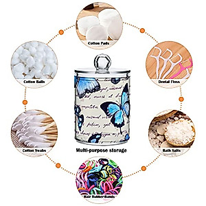 Fustylead 2 Pack Butterflies and Handwritten Text Note Qtip Holder Dispensers, Plastic Apothecary Jar Bathroom Accessories Set for Cotton Ball, Swab, Round Pads, Floss