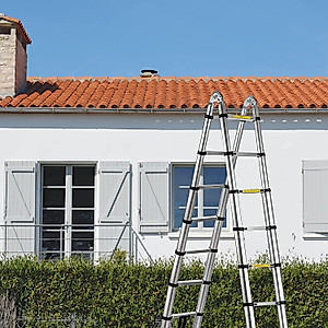 Pro Aluminum Telescoping Ladder 16.5 FT, Extension Ladder 2-in-1, Multi-Purpose Ladder (LD-5000) Sliver