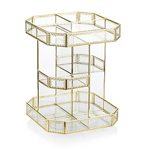 Senjie Makeup Organizer 360 Degree Rotating Countertop Cosmetics Storage Display for Lipsticks Perfumes Skincare Large Capacity,Gold