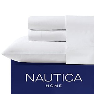 Nautica - Twin Sheets, Cotton Percale Bedding Set, Dorm Room Essentials (Solid White, Twin)