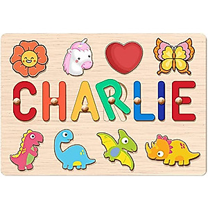 BeneCharm Name Puzzle for Kids Personalized, First Birthday Gifts for Boys Girls - Name Puzzles for Toddlers 1-3 with Engraved Text on Back, Personalized Baby Toys