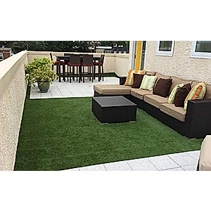 GOLDEN MOON Artificial Grass Turf Tile with Upgrade Interlocking System Self-draining Grass Tiles, 1x1 ft, 1 in Pile Height, 9 Pack