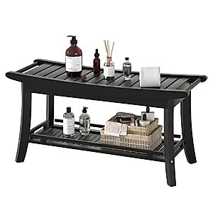 Eastglory Bamboo Shower Bench Chair Bathroom Shower Stool Seat for Inside Shower Bathtub with Storage Shelf Shower Foot Rest for Shaving Legs 39 x 13 x 19.2 Inches Black
