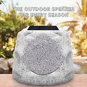 GGNOO Outdoor Speakers Bluetooth Waterproof IP44, Rock Speakers Solar Power and USB Rechargeable Outdoor Bluetooth,Twins Paring System,7 Colour Light Changeable Set for Deck Pool Yard Garden (2 Pack)