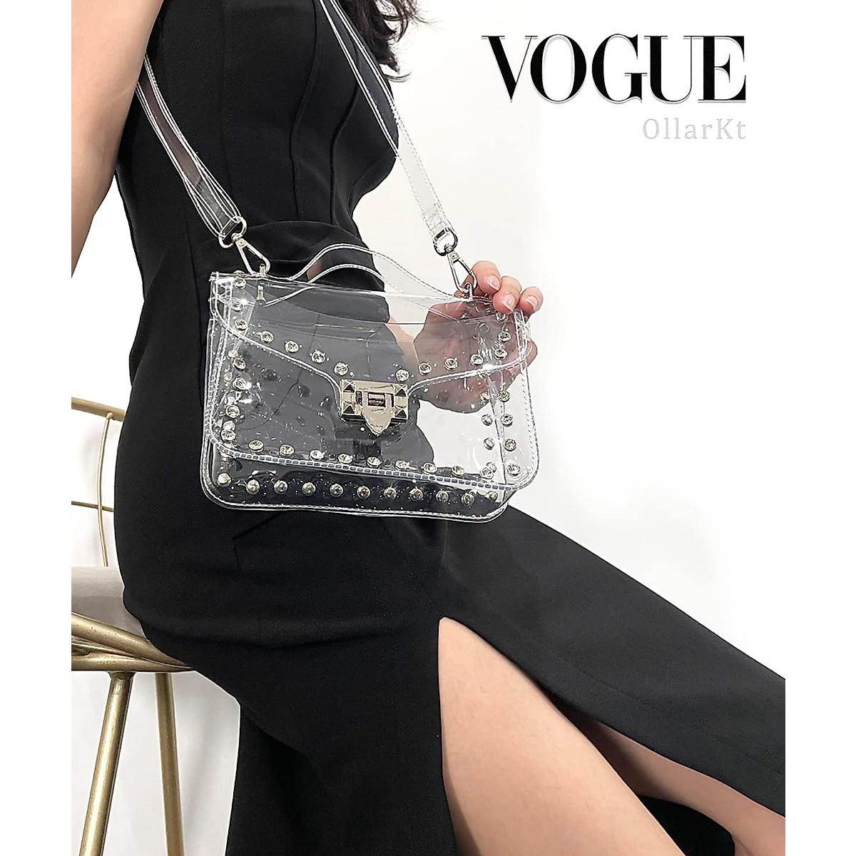 OllarKt Clear Purses For Women, Small Clear Clutch Purse Clear Crossbody Bag Stadium Approved Silver Rhinestone Embellished Evening Bag, Gift for Women