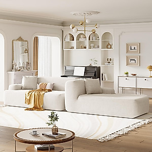 Yoglad Minimalist Style Modern L Shape Sectional Sofa Set, 3 Seat Upholstered Cloud Couch with Chaise Lounge - for Living Room,Bedroom,Apartment(Chenille Cream)