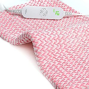 GOQOTOMO Fast-Heating Electric Heating Pad for Back/Waist/Abdomen/Shoulder/Neck Pain and Cramps Relief - 12 Heat Levels, 8 Timers with Countdown, Stay on, Machine Washable-PW01(Pink)