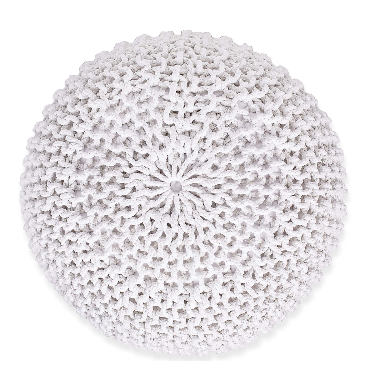 BIRDROCK HOME Round Pouf Ottoman | Cotton Braided Foot Stool with Bean Bag Filling | Boho Foot Rest for Living Room & Bedroom | Compact & Comfortable Seating, Lightweight & Soft | Ivory