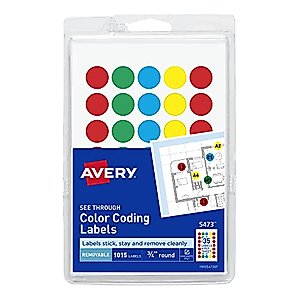 Avery See-Through Removable Color Dots, 0.75-Inch Diameter, Assorted Colors, 1015 per Pack (05473)