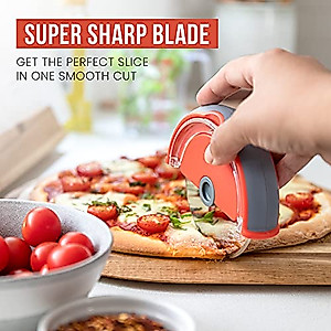 Chef Pomodoro Pizza Cutter Wheel with Protective Cover Blade Guard, Easy to Clean, 4-Inch Super Sharp Slicer, Stainless Steel Kitchen Gadget, Pizza Making Accessories (Orange)
