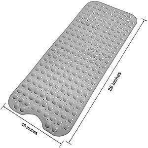COMUSTER Bathtub and Shower Mats, Extra Long Non-Slip Bath Mat (39" x 16"), Machine Washable Bath Tub Mat for Bathroom(Solid Grey)
