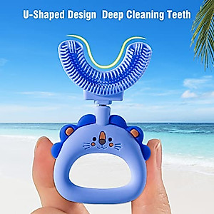 miscis Kids U-Shaped Toothbrush for Toddlers Aged 2-7, Children Toothbrush Food Grade Soft Silicone Brush Head, 360° Manual Toothbrush Oral Teeth Cleaning Tools for Kids, 2 Brush Heads