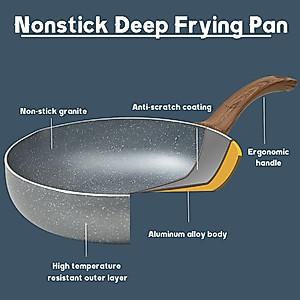 Cyrret Nonstick Deep Frying Pan Skillet with Lid, 11 Inch/ 5Qt Granite Coating Saute Pan, Non Stick Fry Pan for Cooking with Bakelite Handle, Induction Compatible, Dishwasher and Oven Safe, PFOA Free