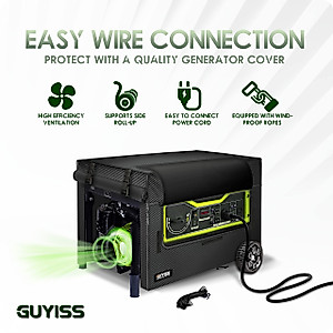 GUYISS Generator Running Cover with Windproof Elastic Cord and Visual Operation Window, 32 "Lx24 "Wx24 "H For Most 5000-10000W Frame Type Generators, Tear Resistant, Black (Patent）