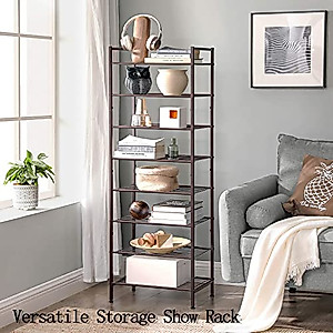 SONGMICS 4-Tier Shoe Rack and 8-Tier Storage Rack Bundle, Shoe Organizer, Sturdy Narrow Shoe Shelf, Adjustable Feet, Vertical Shoes Rack Tower for Entryway, Bronze ULMR067A01 and ULMR028A01