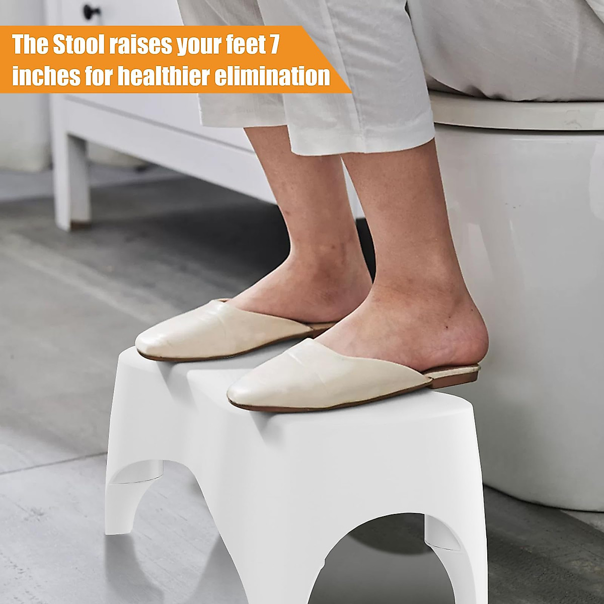 Toilet Stool, Toilet Step Stool, Potty Stool for Adults and Kids, Poop Stool for Bathroom, Non-Slip Simple Design White