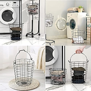 Removable 3 Tier Metal Rolling Laundry Basket Cart,Large Capacity Wire Basket Laundry Hamper with Wheels, Laundry Butler for Bathroom Bedroom Laundry Room
