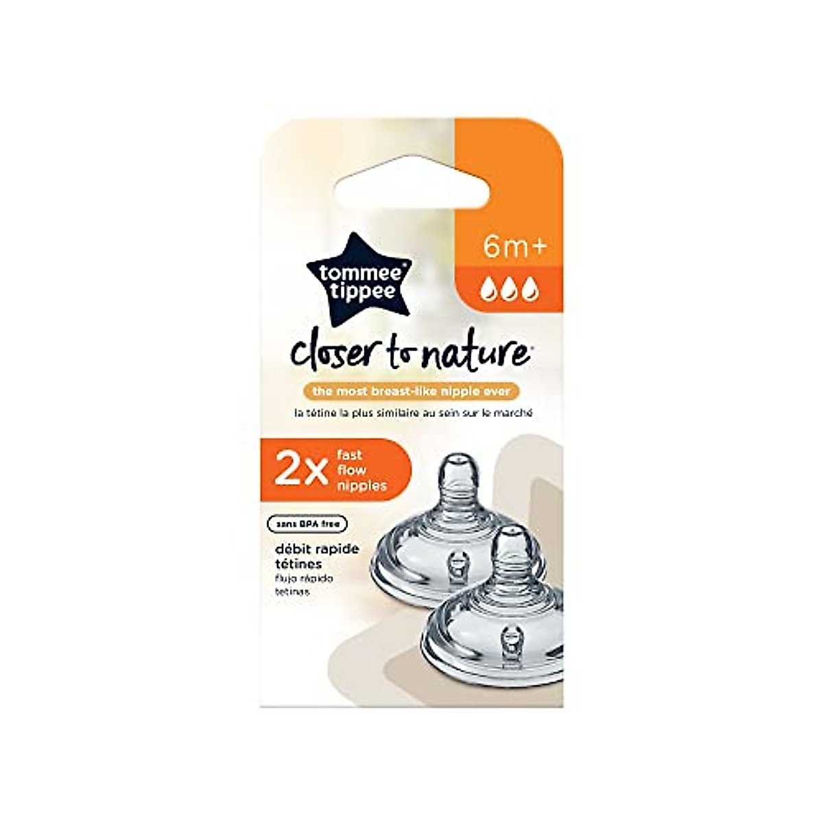 Tommee Tippee Closer to Nature Fast Flow Baby Bottle Nipples, 6+ months – 2pk