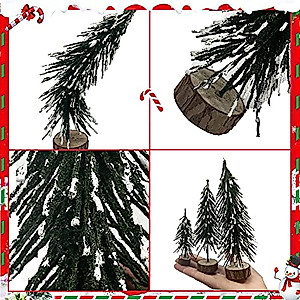 13 Pieces Mini Artificial Christmas Tree Set with Christmas Village Houses 4 Pieces Xmas Street Lamp Post and 2 Pieces Miniature Park Bench Seat for Christmas Table Top Decor