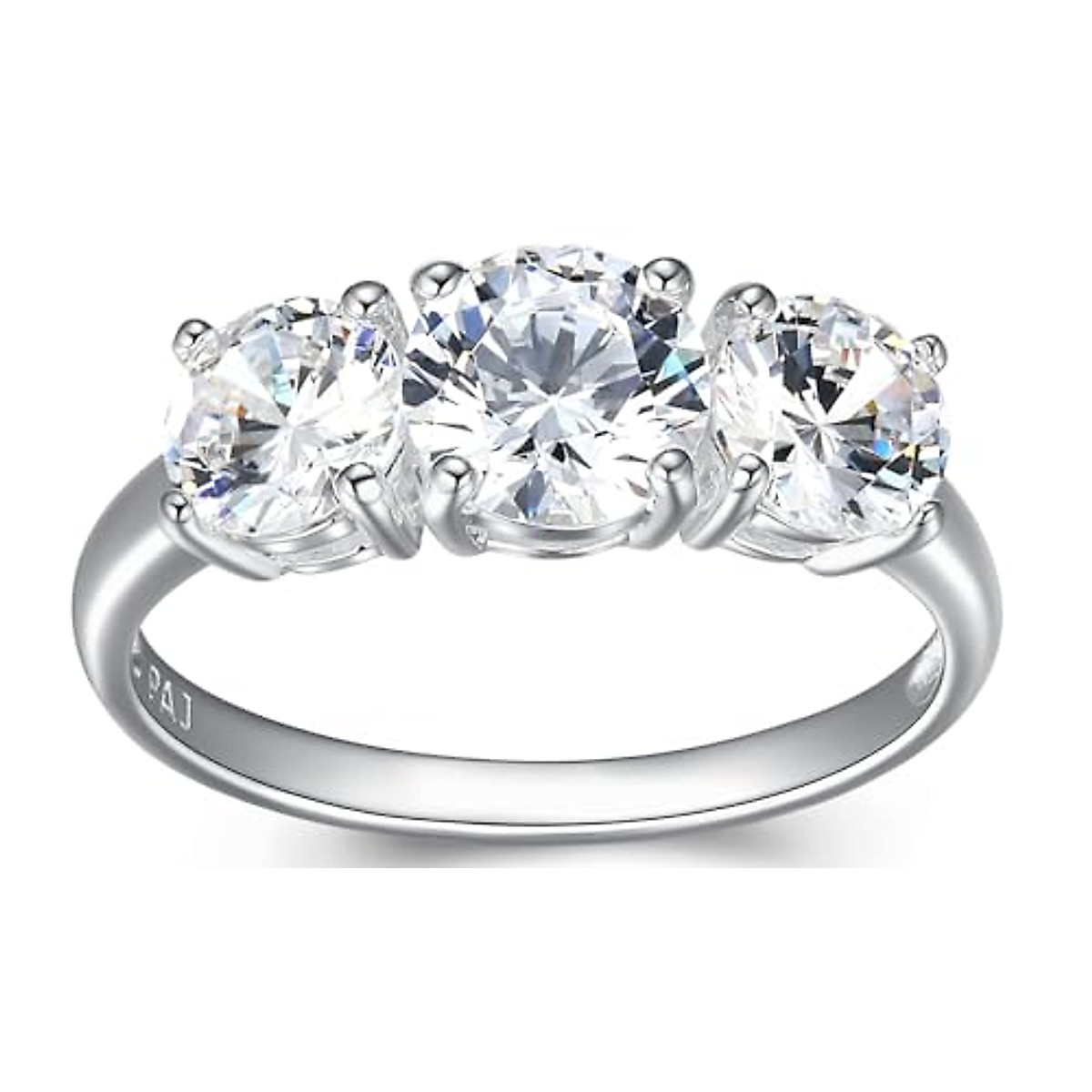 MORGAN & PAIGE Round Cut Cubic Zirconia Ring - Prong-Set Three Stone Engagement Ring/Promise Rings For Women With Real 925 Sterling Silver Band - Size 6