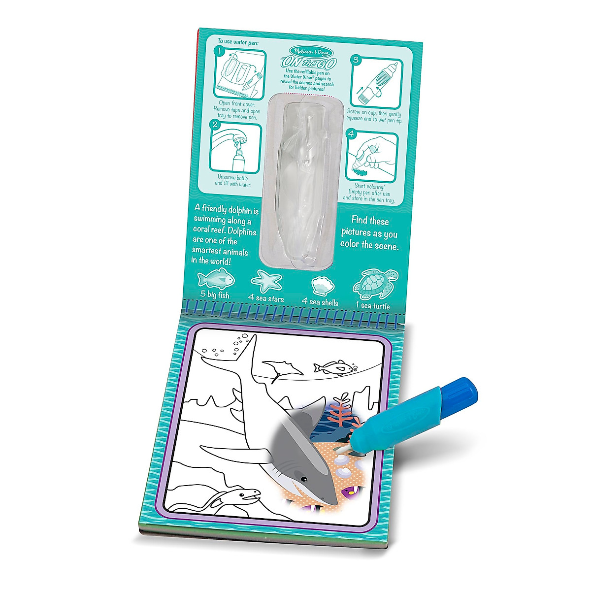 Melissa & Doug On the Go Water Wow! Reusable Color with Water Activity Pad 6-Pack, Sports, Occupations, Adventure, Safari, Under the Sea, Animals - FSC Certifieda