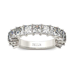 Jeulia Bar Setting Princess Cut Sterling Silver Women's Band Engagement Anniversary Eternity Promise Wedding Band Ring Christmas Gift With Jewelry Box (Silver, 5.5)