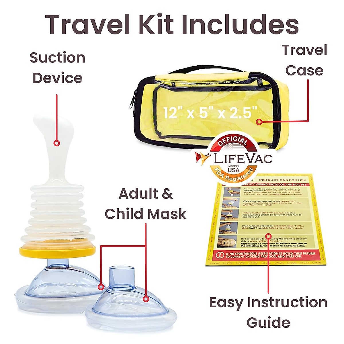 LifeVac Choking Rescue Device for Kids and Adults | Portable Airway Assist & First Aid Choking Device | Yellow Travel Kit