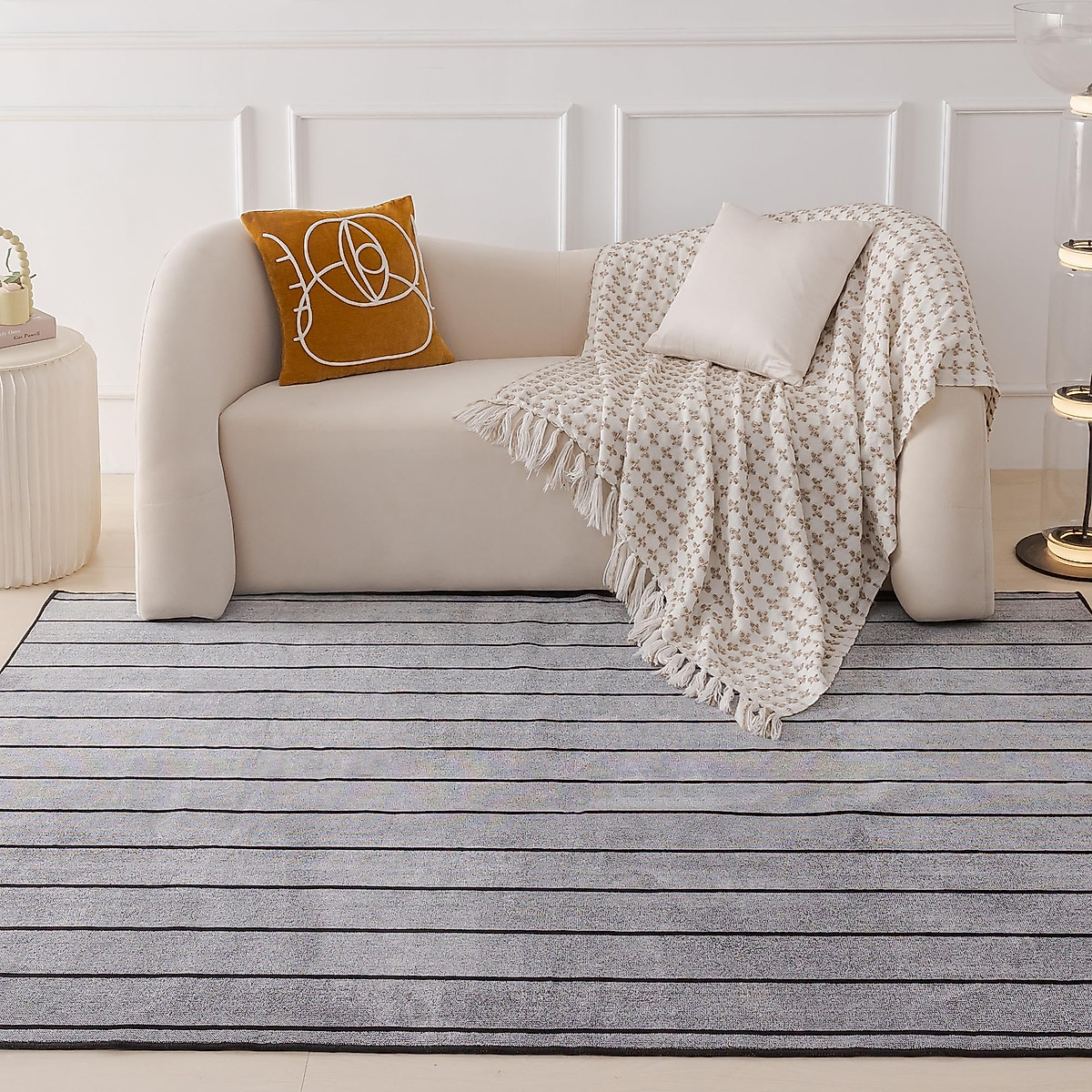 Serenhom Modern Ultra Soft 5x7 Area Rug - Non-Shedding, Machine Washable, Non-Slip Shaggy Carpet for Living Room, Bedroom, Kitchen, Dining Room, Patio, Office - Black/White Line Boho Moroccan Style