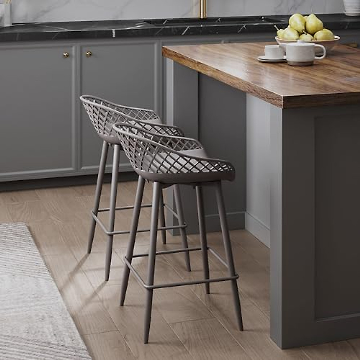 Kurv Counter Stool, Set of 2, Warm Gray, Indoor/Outdoor, Patio Stools, Bar Stools