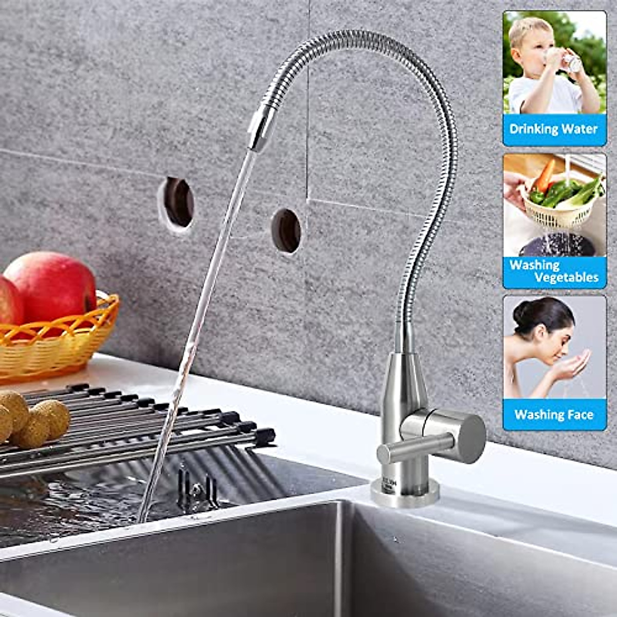 2024 SUS304 Stainless Steel Drinking Water Faucet with Flexible Gooseneck, Lead-Free Beverage Kitchen Water Filter Faucet Fits Most Water Purifier Filter Filtration Systems or Reverse Osmosis Units