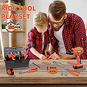 Elitoky Kids Tool Set - 35 PCS Toddler Tool Set with Tool Box & Electronic Toy Drill, Pretend Play Kids Construction Toy, Toddler Boy Toys, Toy Tools for Kids Ages 3,4,5,6,7,8 Years Old
