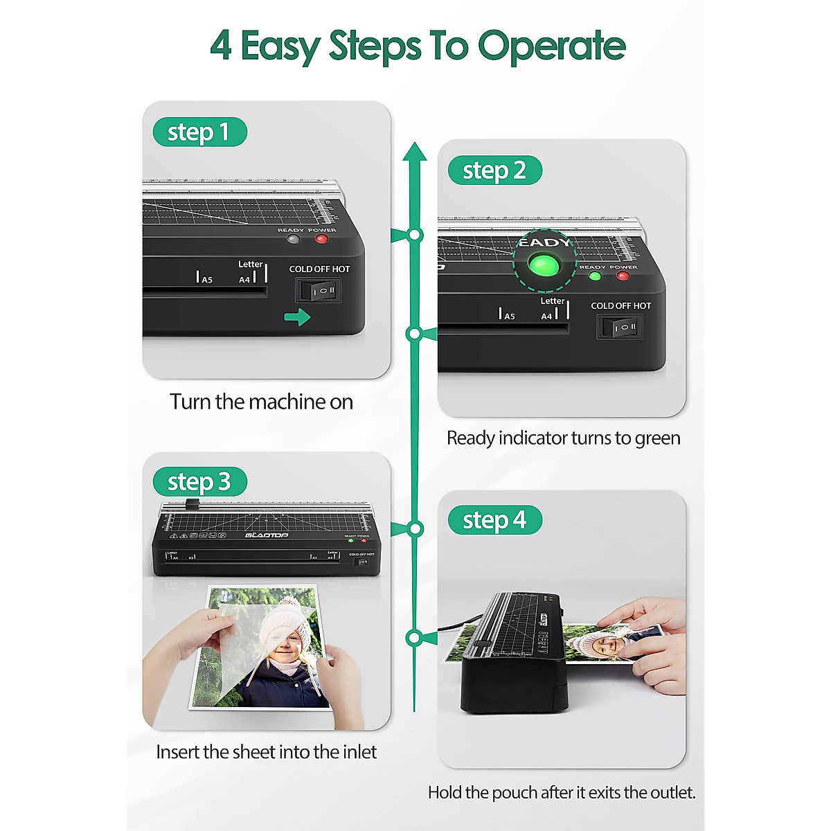 A4 Laminator, 9 inches Laminator Machine Built in Paper Trimmer with 30pcs Thermal Laminating Pouches Sheets, Corner Rounder, 70s Fast Warm-up, Portable Personal Laminator for Home/Office/School