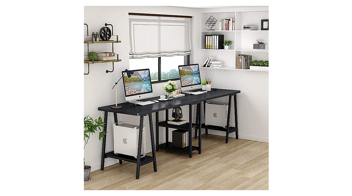 Tribesigns Double Computer Desk 94.5 Inch for Home Office and Gaming
