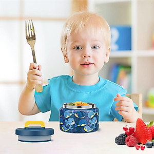 PIQUEBAR 8oz Kids Thermo for Hot Food,Small Lunch Thermos Food Container Stainless Steel,Easy Open Wide Mouth Thermo for Hot Cold Food for Preschool Travel (Blue Whale)