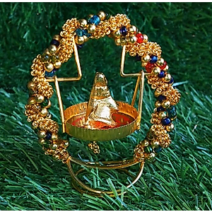 Bricker Metal Decorative Small Jhula with Mini Laddu Gopal Showpiece for Temple, Home-Office Decor & Car Dashboard (Small_3 inch)