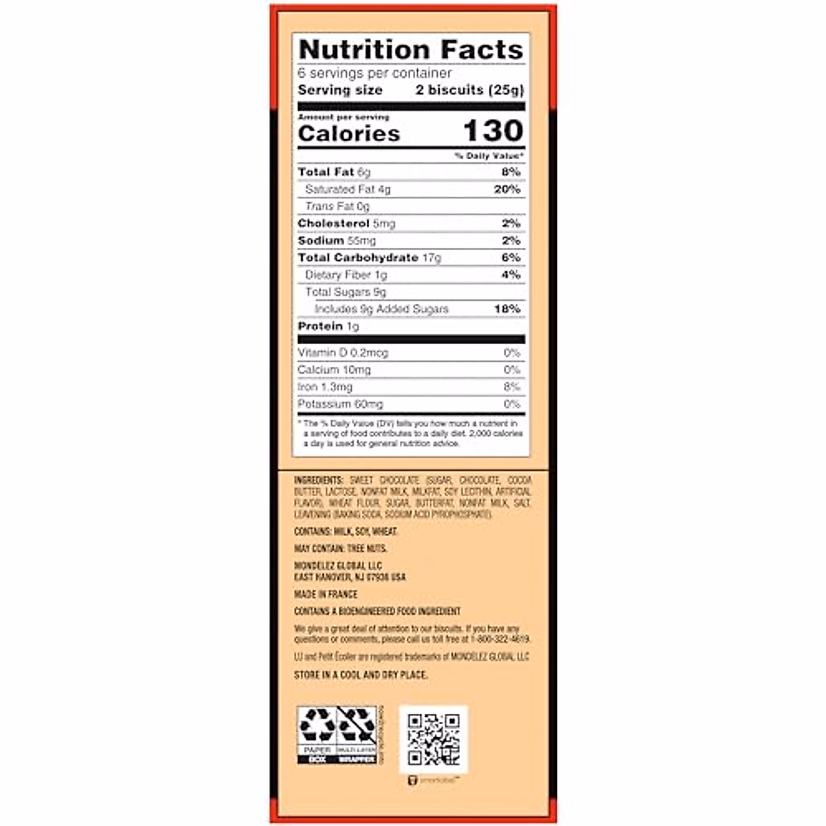 Lu Petit Ecolier European Dark Chocolate Biscuit Cookies, 45% Cocoa, 5.3 oz