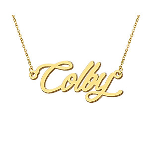 Aoloshow 18k Gold Plated Colby Name Plate Necklace Stainless Steel Mens Nameplate Necklaces Jewelry for Graduation