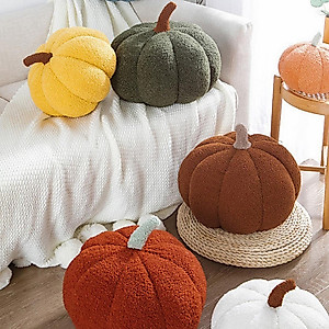 Wtosuhe Pumpkin Throw Pillows Soft Pumpkin Pillows Plush Toy, Halloween Fall Pillow Cute 3D Pumpkin-Shaped Plush Cushion, Fall Decorative Fluffy Throw Pillow Cushion(Dark Orange, 7.9In)
