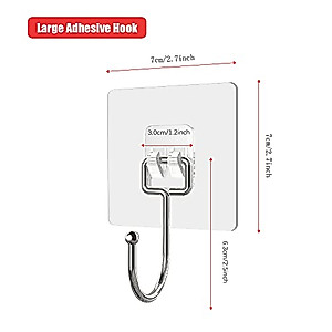 Aussido Large Wall Hooks for Hanging Heavy Duty 12 Pack Adhesive Hooks for Coat Towel Waterproof and Oilproof Sticky Hooks for Bathroom Kitchen(Transparent)