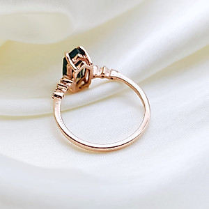 Natural Moss Agate Ring For Women Pear Hexagon Shaped Gold Ring Silver Ring Delicate Ring Stacking Ring Promise Ring For Women's Birthday Gift By FOREVER GEMS & JEWELS, Rose Gold,White,Green,Silver