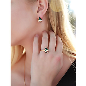 Leafael Wish Stone Stud Earrings with Emerald Green Birthstone Crystal, 18K Rose Gold Plated
