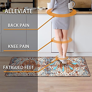 chiinvent Boho Kitchen Rugs Set of 2 Anti-Fatigue 0.4 Inch Thick Farmhouse Vintage Bohemian Kitchen Floor Mats Non Slip Waterproof Comfort PVC Mat Decor for Sink Laundry 17.3 x 28+17.3 x 47 Inch