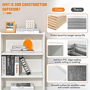 Byroce 3-Tier Bookshelf, Small Bookcase with 18 Positions Adjustable Shelves, 29.5” Modern Display Shelves, 3 Cube Storage Organizer for Home, Office & School (2, White)