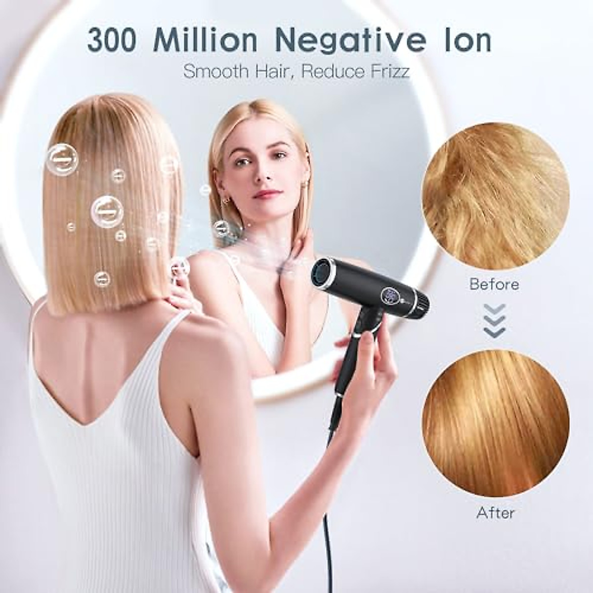 Slopehill Foldable Professional Ionic Hair Dryer, 2000W Portable Blow Dryer with Magnetic Diffuser Attachment for Curly Hair, 110,000 RPM Hair Dryer for Travel Salon, LCD Display/AUTO Clean