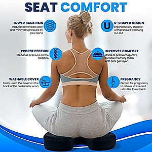 J Anchor Seat Cushion, Cool Gel Memory Foam with Carry Bag, Ergonomic, Office Chair, Car, Airplane, Wheelchair, Orthopedic Pillow for Tailbone, Lower Back, Coccyx, Sciatica, Lumbar Pain Relief