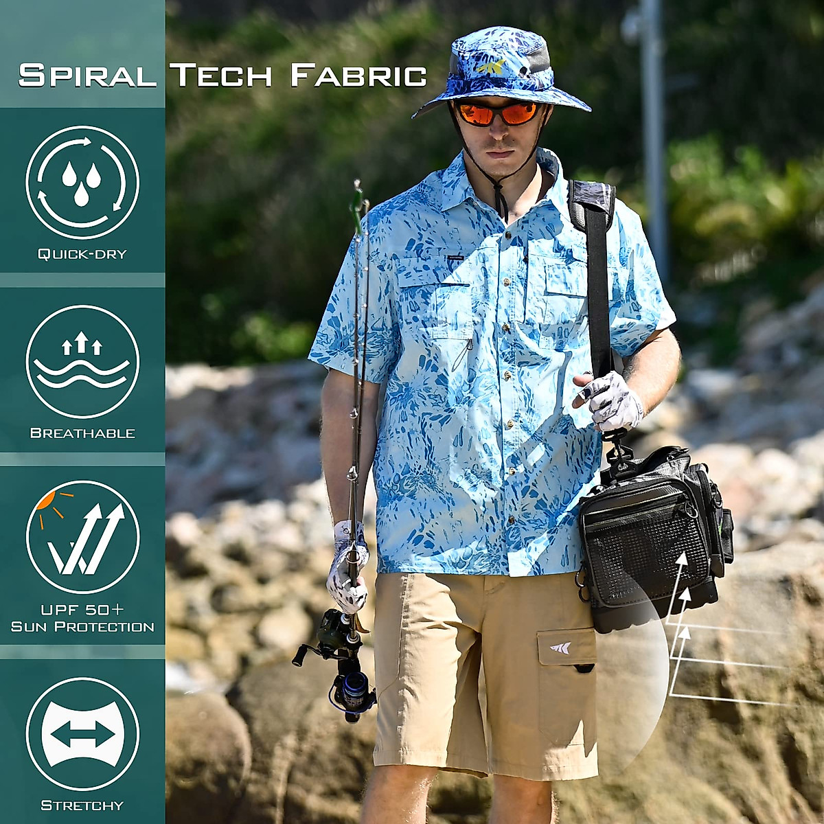 KastKing Rekon Men's Fishing Cargo Shorts, Quick Dry Casual Hiking Shorts for Men, Travel Golf Camping Tactical,Khaki,40